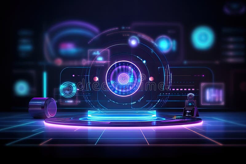 Minimalistic Background with Holographic Displays and Futuristic User ...