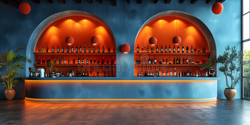 Minimalistic Bar Design: Empty Orange Counter in Soft Light Stock ...