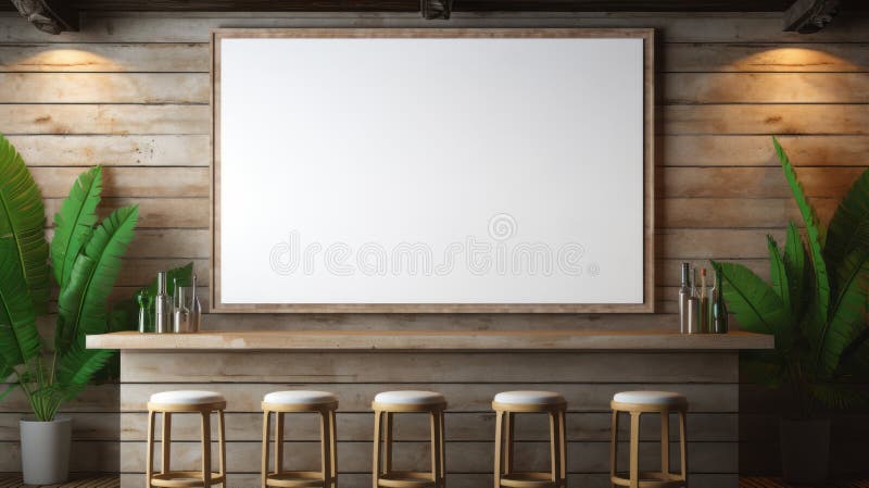 Minimalistic Bar Interior with Blank Poster in Wood Frame Stock ...