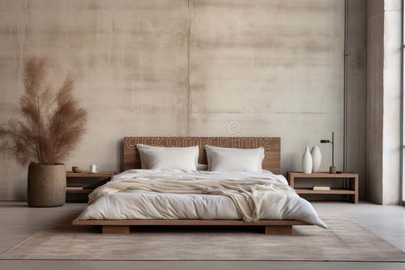Minimalistic Bed Setup with Neutral Colors and Textures Stock ...