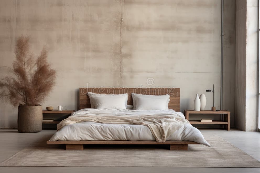 Minimalistic Bed Setup with Neutral Colors and Textures Stock ...
