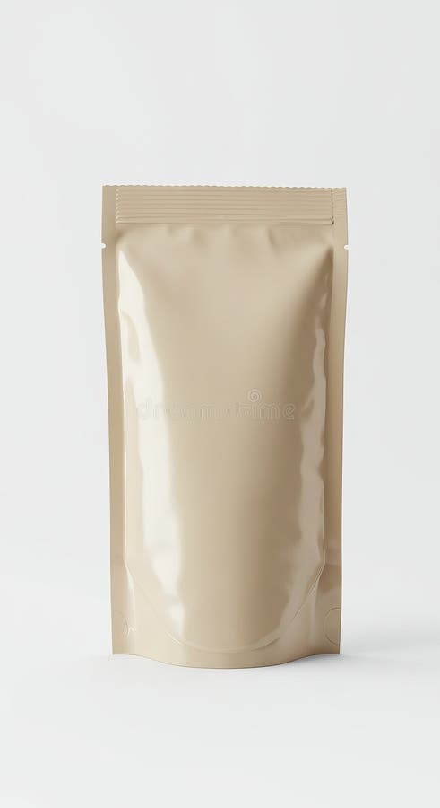 Minimalistic Beige Stand-up Pouch for Product Packaging on White ...