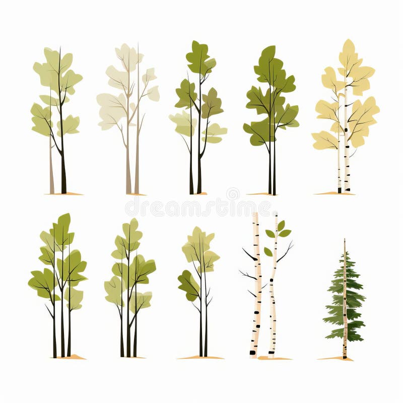 Minimalistic Birch Tree Set - Vector Illustrations for Cabincore ...