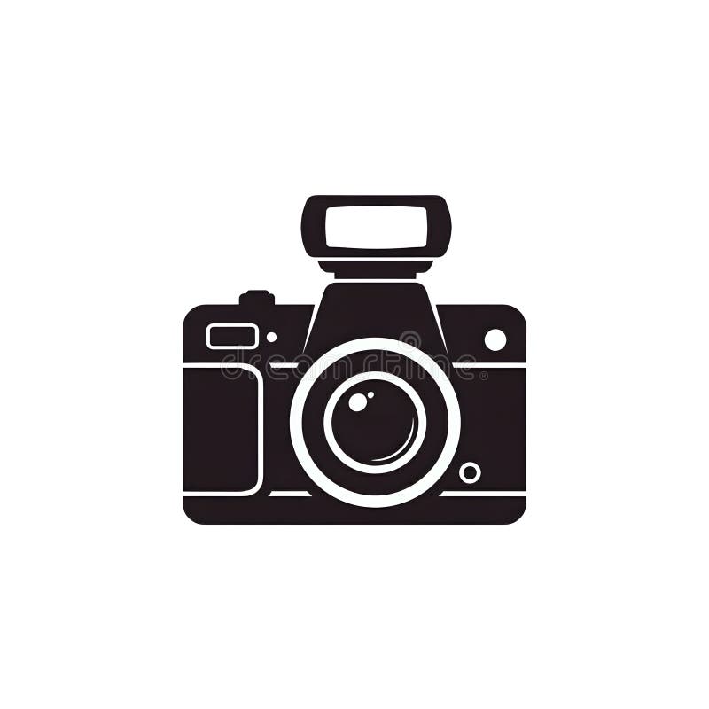 Minimalistic Black Camera Icon with Flash on White Background ...