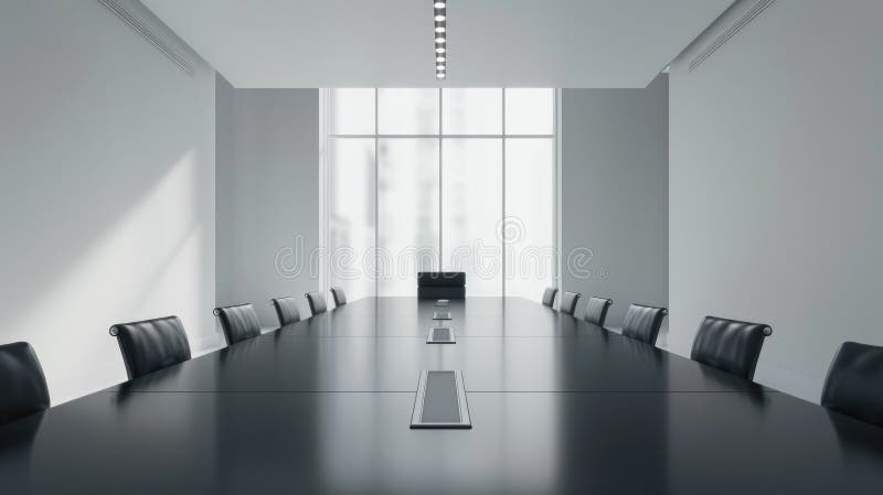 Minimalistic Black Conference Room with Natural Light Stock Image ...