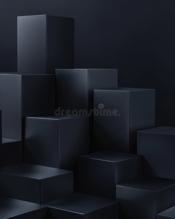 Minimalistic Black Cube Boxes in a Dark Room Showcasing Geometric ...