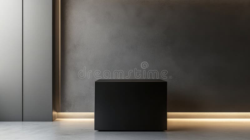 Minimalistic Black Cube in Modern Industrial Interior with Ambient ...