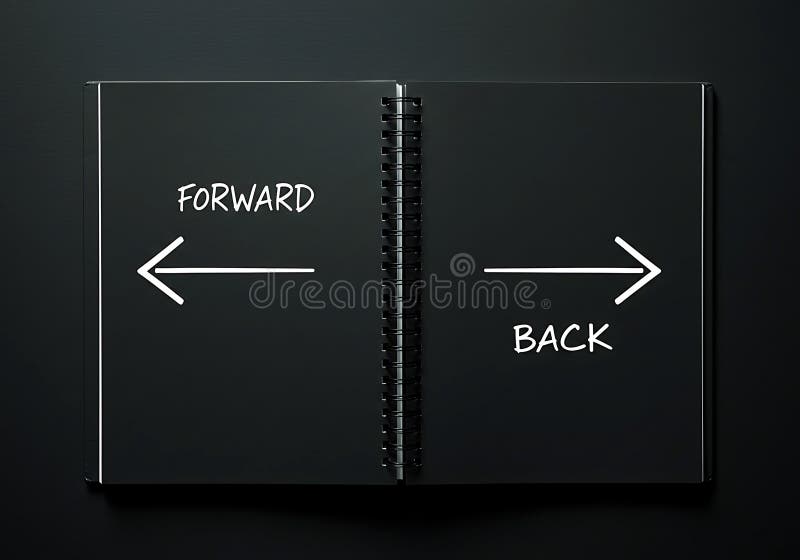 Minimalistic Black Spiral Notebook with Forward and Back Text Arrows ...