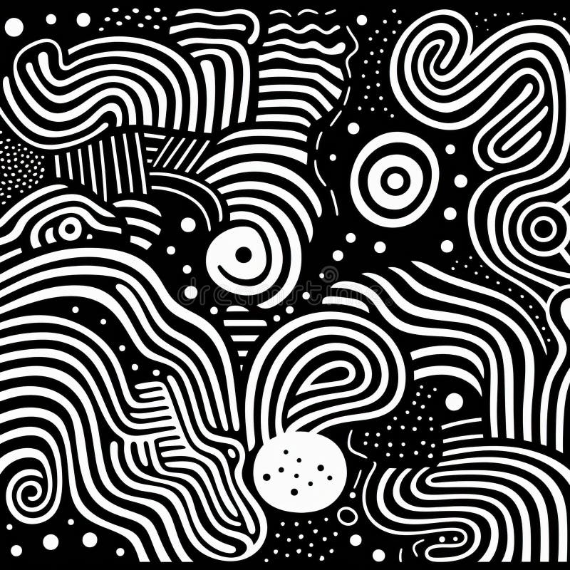 Minimalistic Black and White Doodle Poster with Psychedelic Naive Style ...