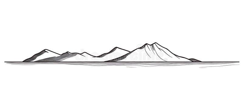 Minimalistic Black and White Line Drawing of a Mountain Range. the ...