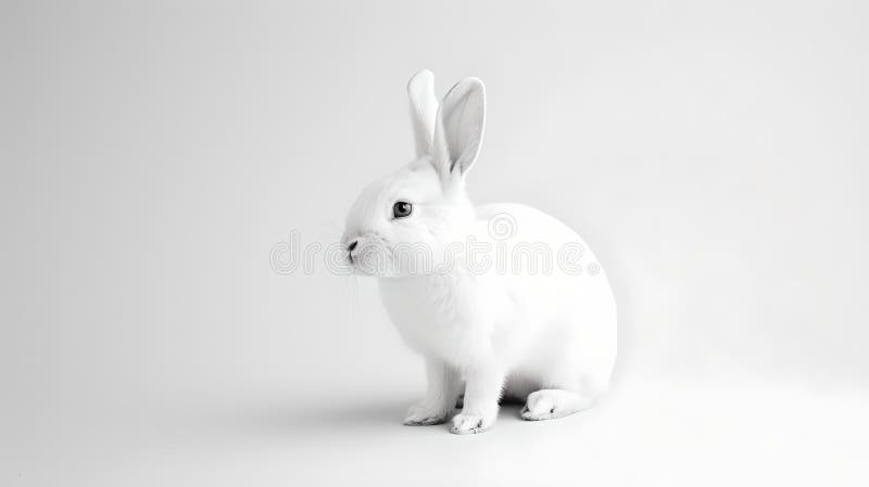 Minimalistic Black and White Photo of a Rabbit on a Plain Background ...