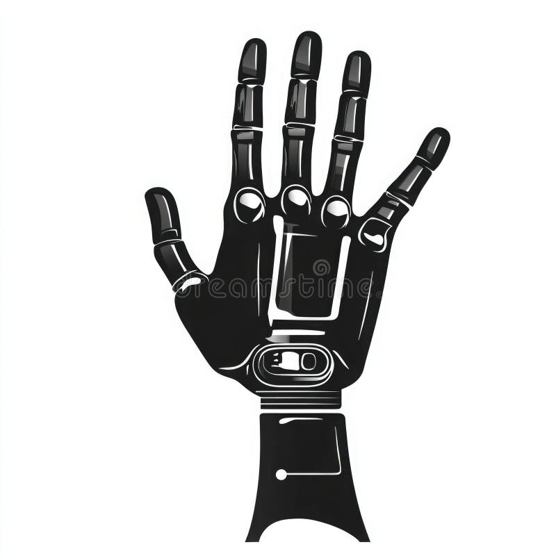 Minimalistic Black and White Robotic Hand Icon Stock Illustration ...