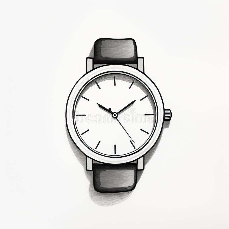 Minimalistic Black and White Watch Sketch on White Background Stock ...