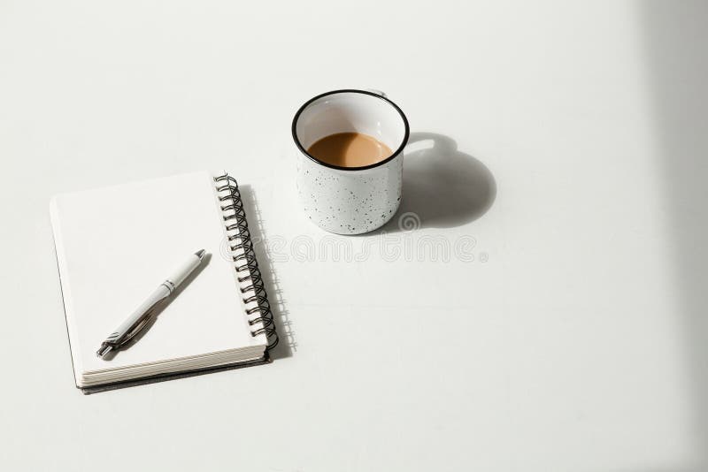 Minimalistic Blank Notepad with Pen and Coffee for Designing and ...