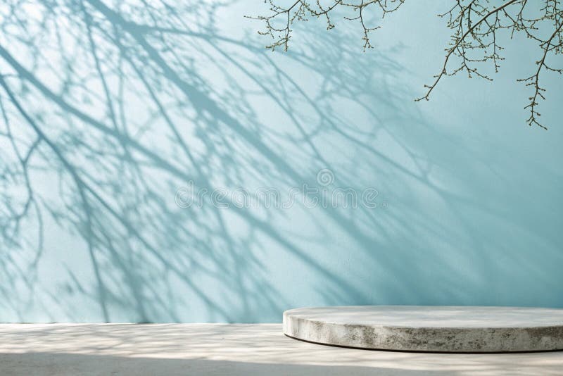 Minimalistic Blue Background with Tree Branch Shadows Stock ...
