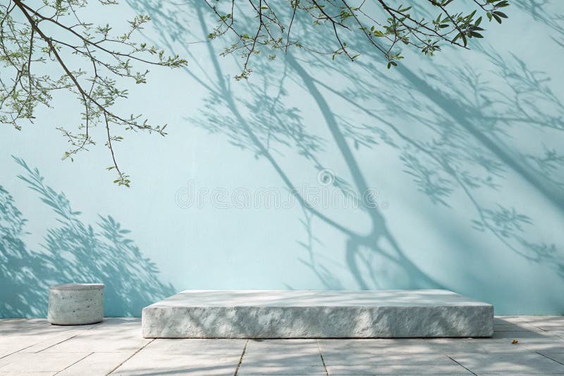 Minimalistic Blue Background with Tree Branch Shadows Stock ...