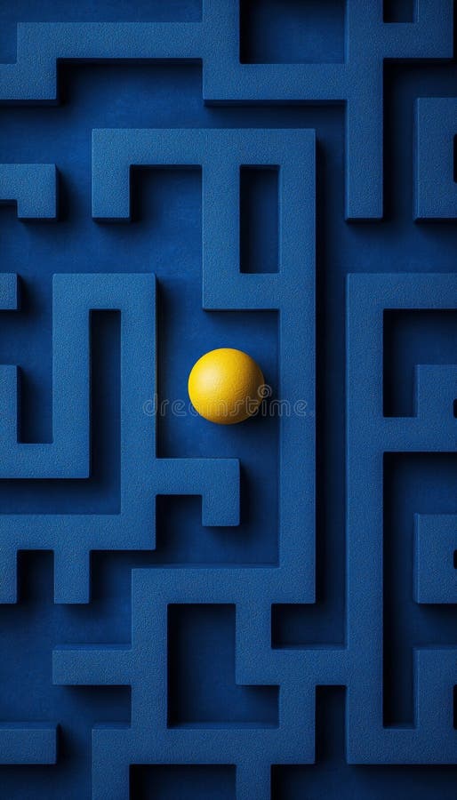 Minimalistic Blue Maze with Yellow Path and Centered Ball Captured in ...