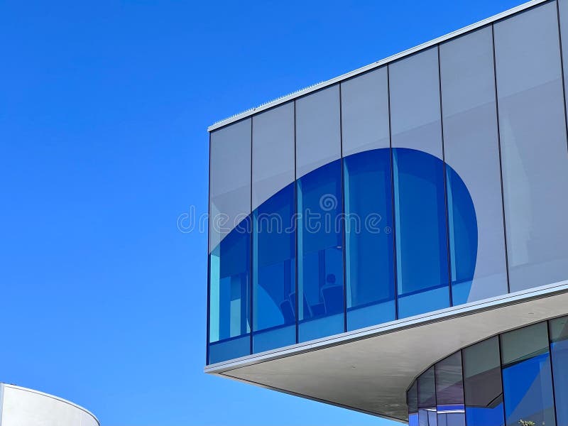Minimalistic Blue Part of a Building with a Glass Wall Stock Photo ...