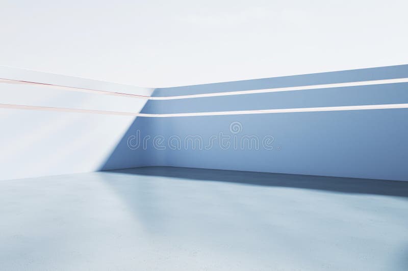 Minimalistic Blue Room Corner with Copper Lines, Modern Style, Plain ...