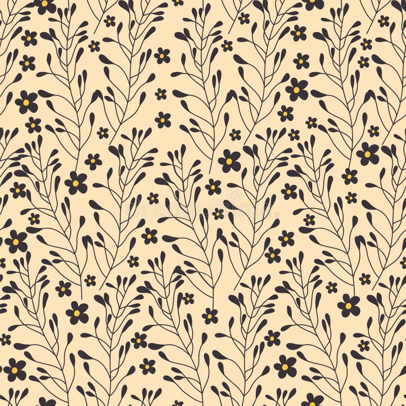 Minimalistic Botanical Ditsy Seamless Pattern with Leafy Stems and Tiny ...
