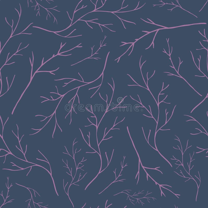 Pink Hand Drawn Branches on Dark Blue Background Repeating Pattern ...