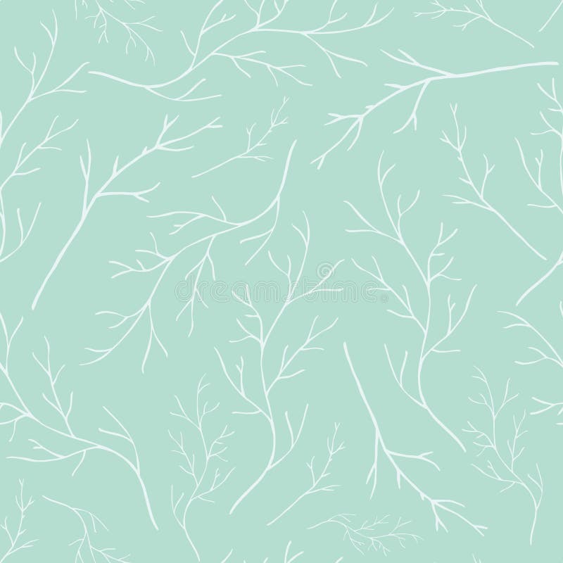 White Hand Drawn Branches on Pale Blue Background Repeating Pattern ...