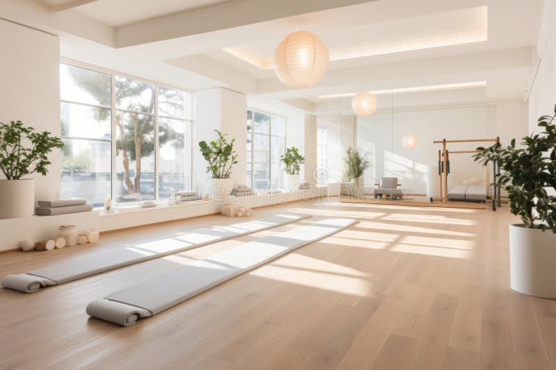 Minimalistic Bright Interior, Modern Yoga Studio Design for Relaxation ...