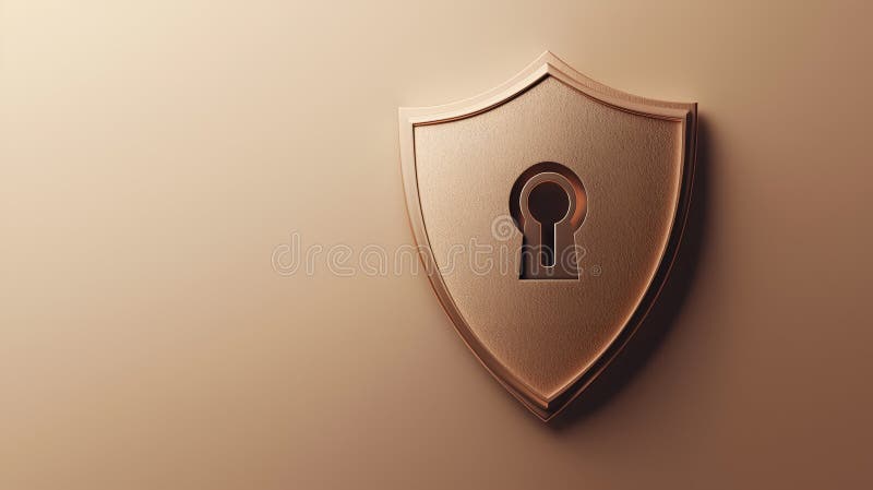 Minimalistic Bronze Shield with a Keyhole Icon on Beige, Robust ...