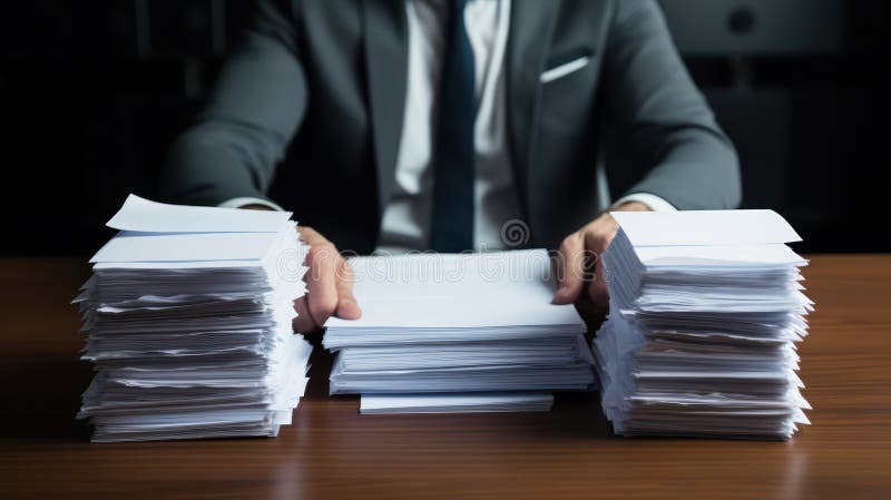 Minimalistic Businessperson Working with Paperwork in a Clean Workplace ...