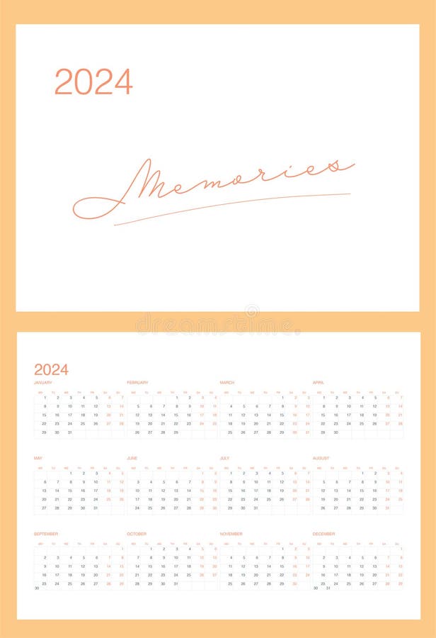 Minimalistic Calendar Grid for 2024 in English in 2024 Orange Color ...