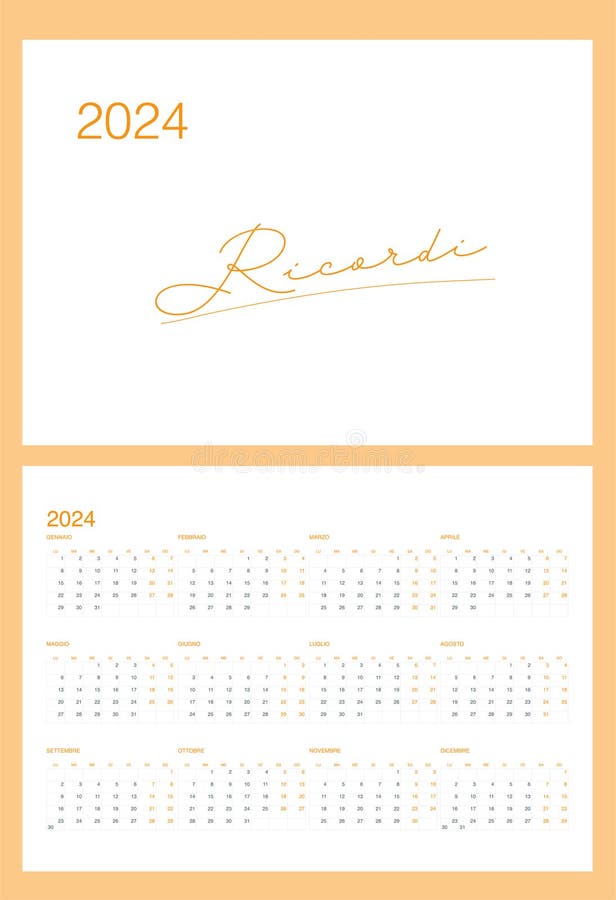 Minimalistic Calendar Grid for 2024 in Italian in 2024 Orange Color ...