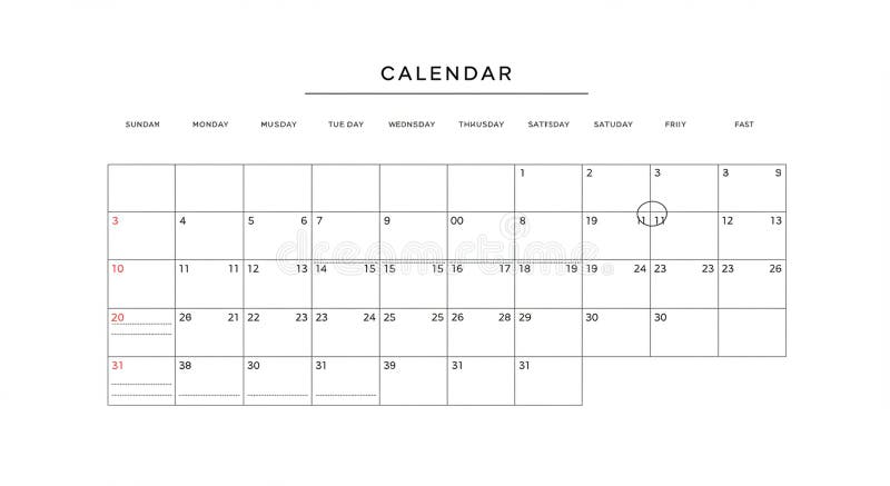 A Minimalistic Calendar Layout Features a Grid Structure with Days ...