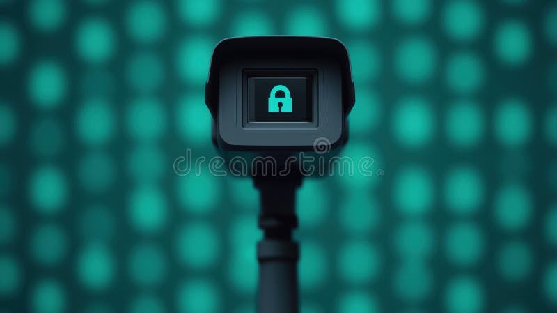 Minimalistic CCTV Camera with Lock Symbol, Symbolizing Security Stock ...