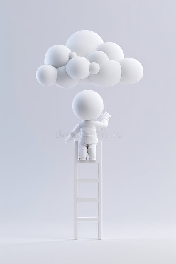 Minimalistic Character on Ladder Reaching for Spherical Cloud Stock ...