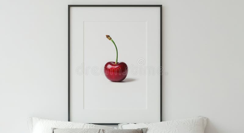 Minimalistic Dark Red Cherry Artwork in Black Frame for Modern Interior ...