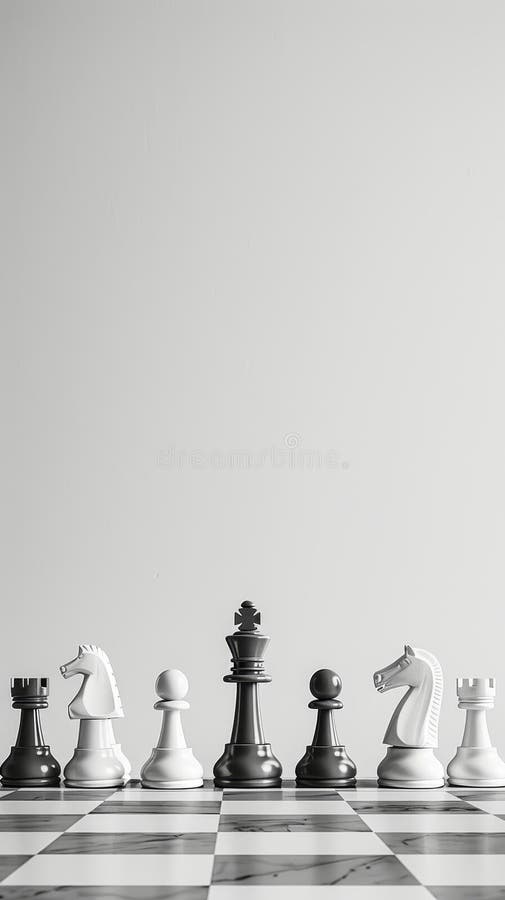 Minimalistic Chess Board with Pieces, Isolated on White Background ...