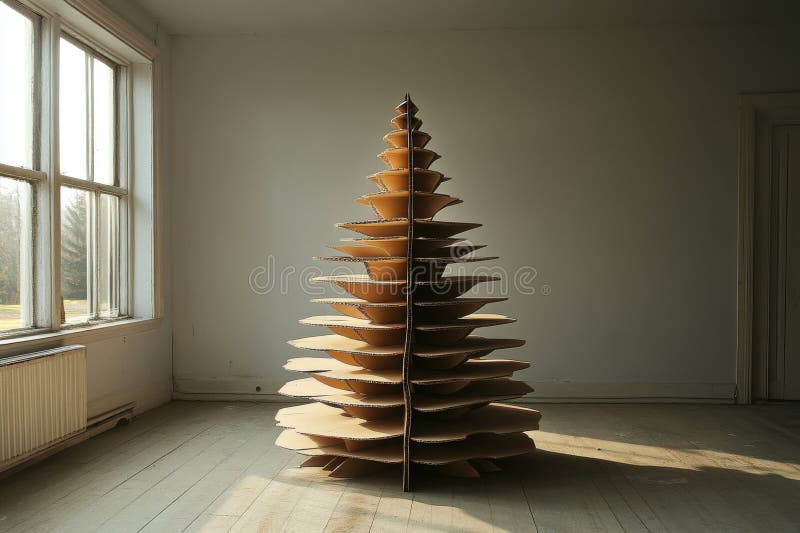 Minimalistic Christmas Tree Design with Cardboard Layers Stock Photo ...