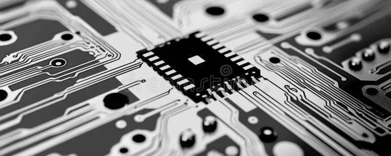 Minimalistic Circuit Board Design Showcasing Black Chip and Electronic ...