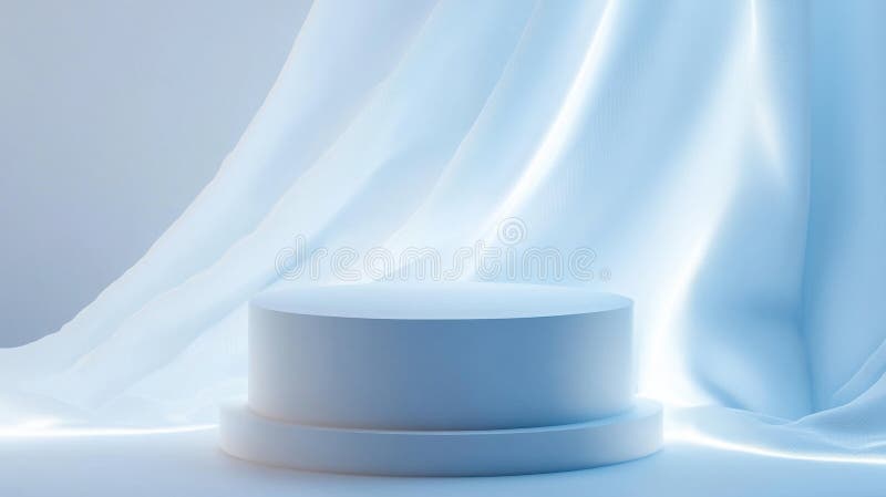 Minimalistic Circular Podium with Elegant White Drapery for Product ...
