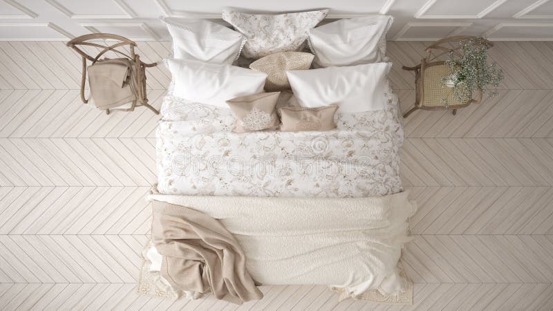 Minimalistic Classic Bedroom, Top View, White Interior Design Stock ...