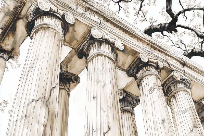 Minimalistic Classical Column Architecture with Branch Overlay for Art ...