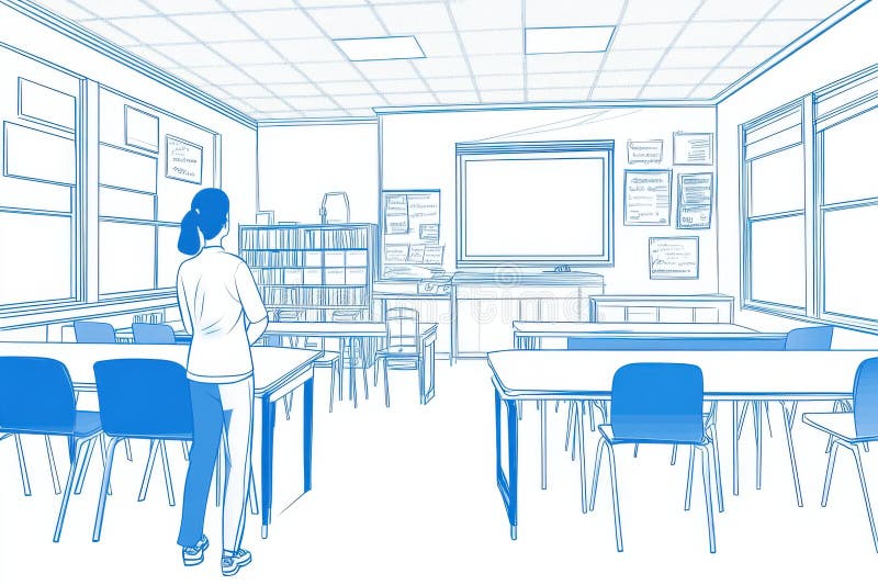 Minimalistic Classroom Scene with Teacher in Modern Educational Setting ...