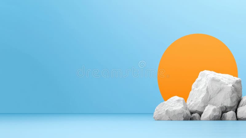Minimalistic Coastal Cliff Design with Rocks and Bright Sun Stock ...