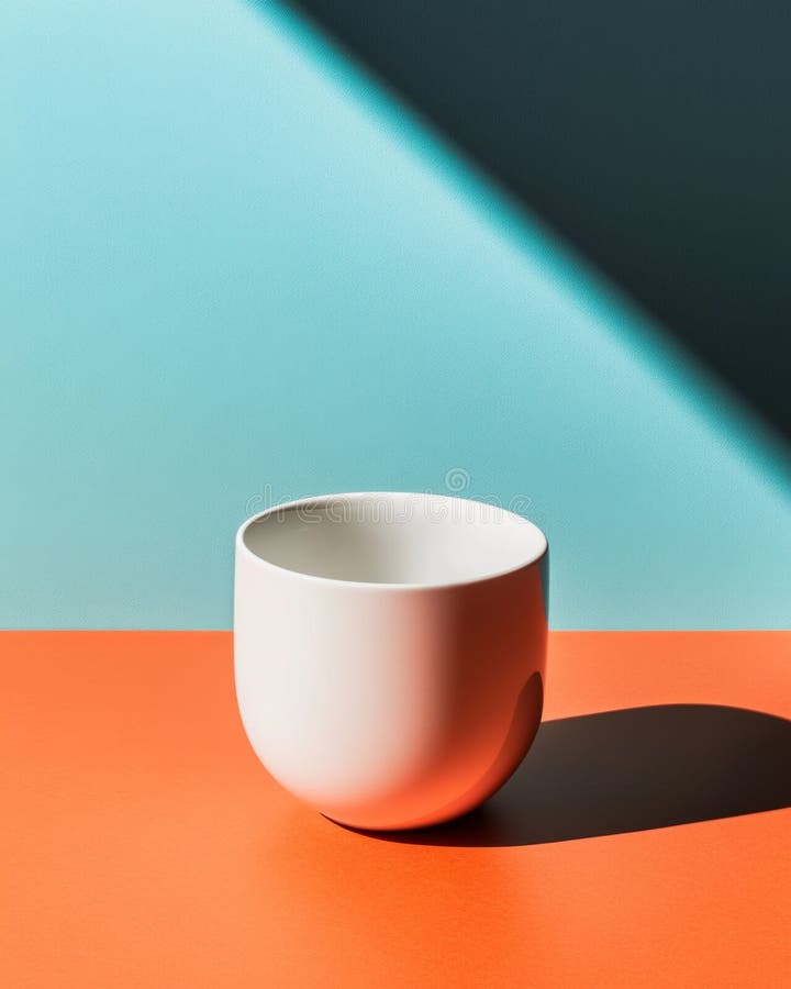 A Minimalistic Coffee Cup on a Table with Pastel Blue and Orange ...