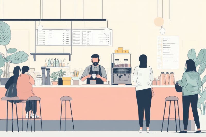 Minimalistic Coffee Shop Scene with Modern Interior and Relaxed ...