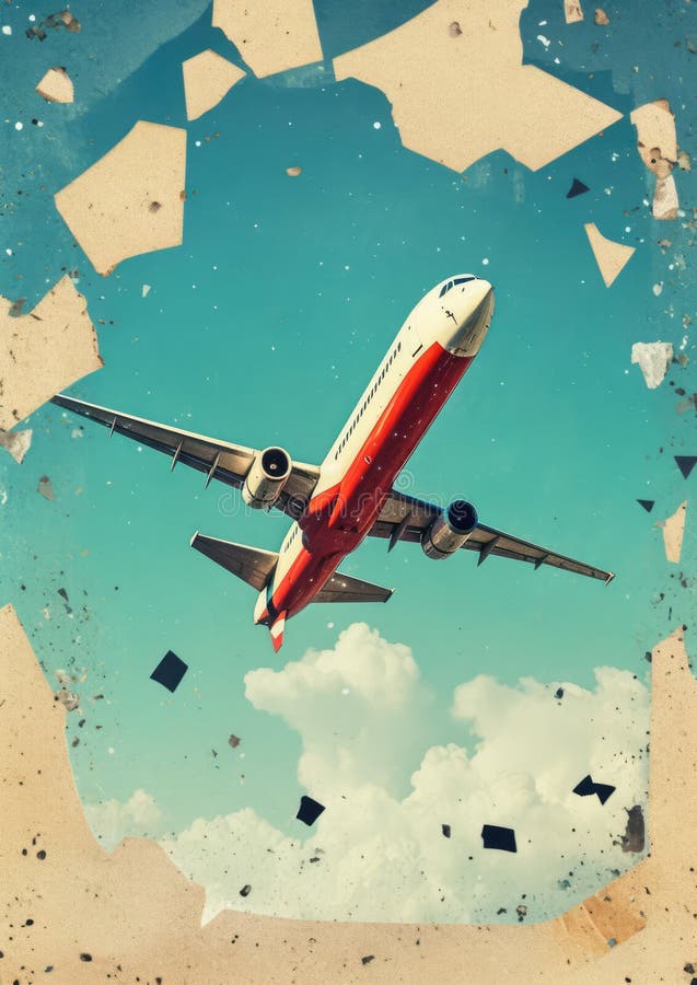 Minimalistic Collage of an Air Plane with Red Line in the Sky. View ...