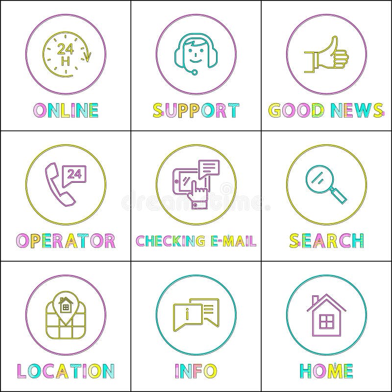 Online Operator Support Color Outline Icon Set Stock Vector ...
