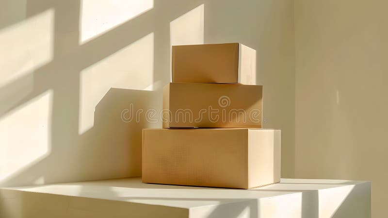 Stack of Brown Cardboard Boxes in Sunlit Room, Simple and Clean Design ...