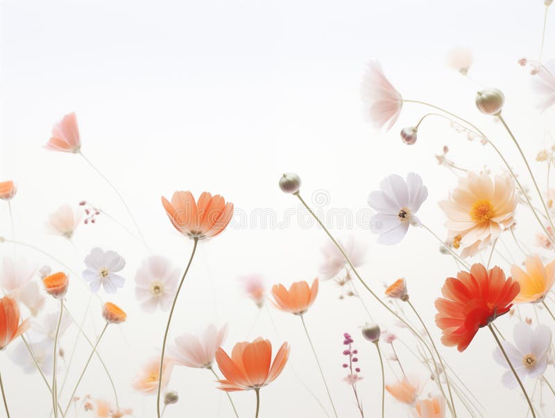 Minimalistic Composition with Delicate Flowers on White Background ...