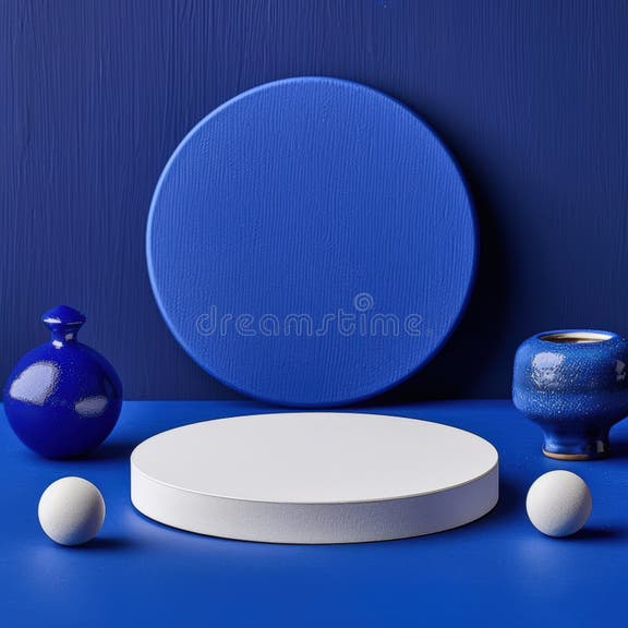 Minimalistic Blue and White Abstract Composition with Circular Forms ...